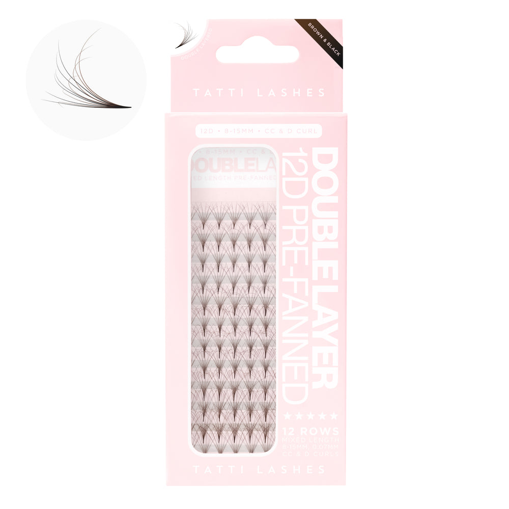 Double Up Black Brown 12D Pre-Fanned Russians | Tatti Lashes